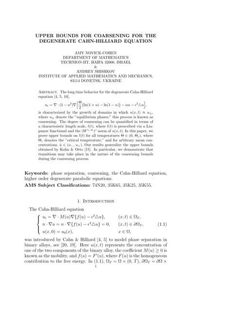 Pdf Upper Bounds For Coarsening For The Degenerate Cahn Hilliard Equation