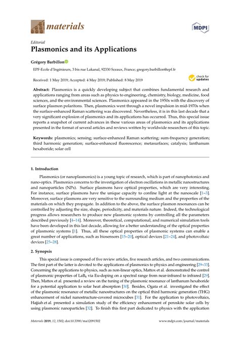 Pdf Plasmonics And Its Applications
