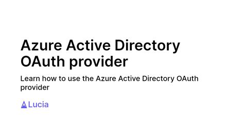Azure Active Directory Oauth Provider · Lucia