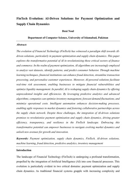 Pdf Fintech Evolution Ai Driven Solutions For Payment Optimization And Supply Chain Dynamics
