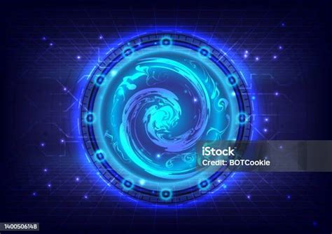 서클 텔레포트 연단 포털 과학 미래 단계 Hud 프로젝터의 하이테크 순간 이동 게임 판타지의 마법의 문 Gui 및 Ui 가상 현실 3d 원형 다른 우주로 가는 포털