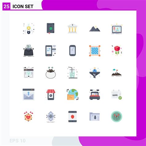 Mobile Interface Flat Color Set Of 25 Pictograms Of Scene Nature Bookmark Landscape Service