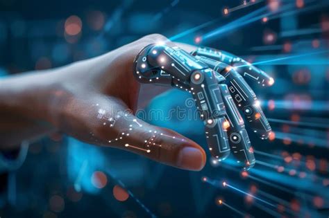 Human And Robotic Hand Touching With Digital Interface Stock Illustration Illustration Of