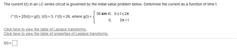 Solved The Current I T In An Lc Series Circuit Is Governed By The Initial Value Problem Below
