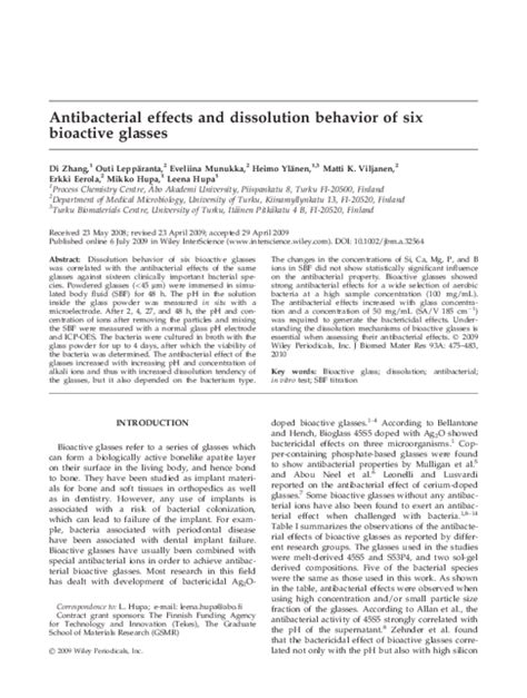 Pdf Antibacterial Effects And Dissolution Behavior Of Six Bioactive