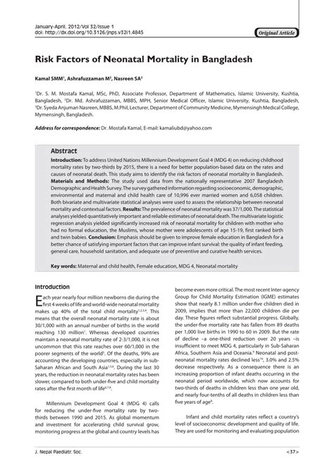 Pdf Risk Factors Of Neonatal Mortality In Bangladesh