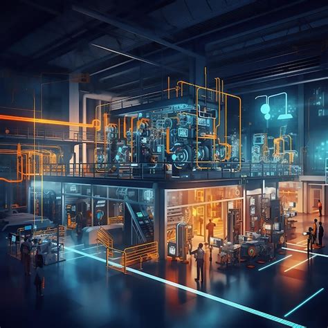 Premium Ai Image Smart Factory Interior Showcases Advanced Automation Machinery And Robotics