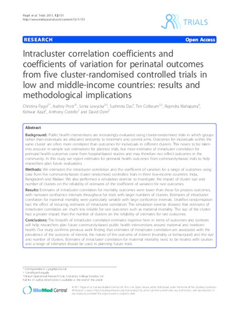 Pdf Intracluster Correlation Coefficients And Coefficients Of