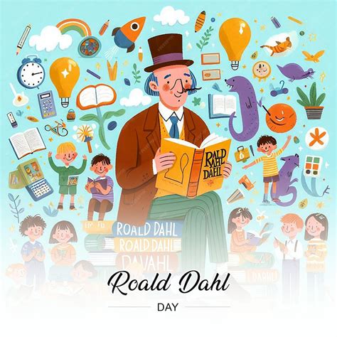 Roald Dahl Day Social Media Post Banner Poster Template Premium Ai