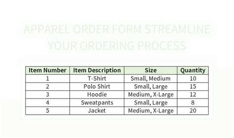 Apparel Order Form Streamline Your Ordering Process Excel Template Free Download Pikbest