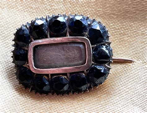 Late Georgian Hair Whitby Jet Mourning Brooch Gem