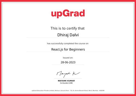 Dhiraj Dalvi On Linkedin Reactjs Upgradcertified Continuallearning