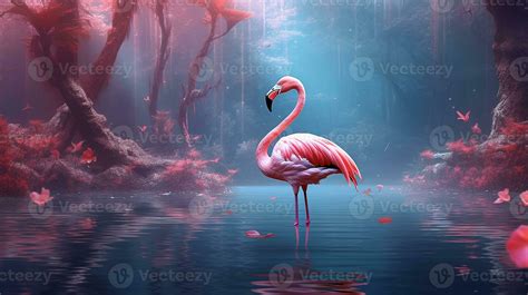 Pink Flamingo Beautiful In The Fantasy Forestgenerative Ai 29553819