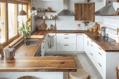Premium Photo Rustic Farmhouse Kitchen With White Cabinets And