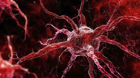 Detailed Close Up Of A Neuron With Branching Dendrites On A Dark Background Highlighting The