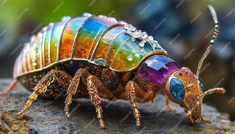 Premium Photo A Bug With A Rainbow Colored Face And A Rainbow Of Gemstone On Its Body