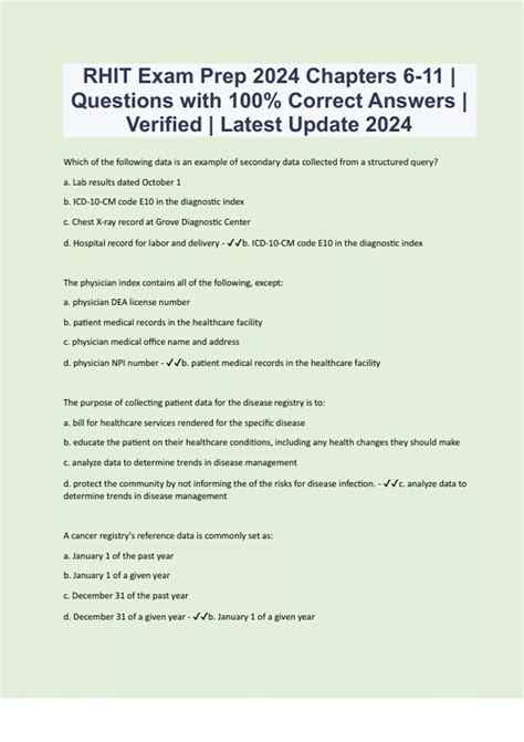Rhit Exam Prep 2024 Chapters 6 11 Questions With 100 Correct Answers Verified Latest
