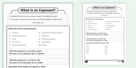 What Is An Exponent Activity Sheet Teacher Made Twinkl