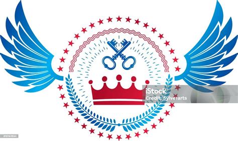 로얄 크라운 상징입니다 팔의 문장 학 외 투 절연 장식 아이콘 벡터 일러스트 흰색 바탕에 오래 된 스타일에 고 대 Icontype입니다 고풍스런에 대한 스톡 벡터 아트 및