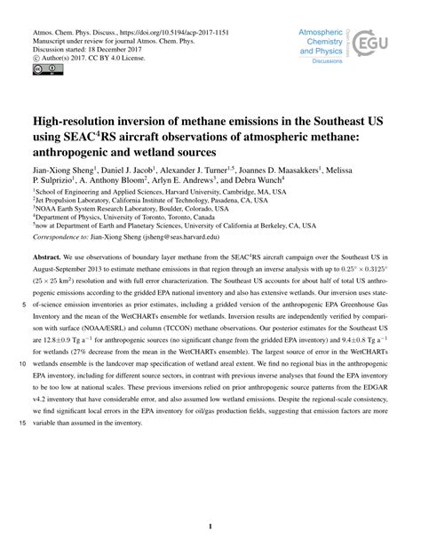 Pdf High Resolution Inversion Of Methane Emissions In The Southeast