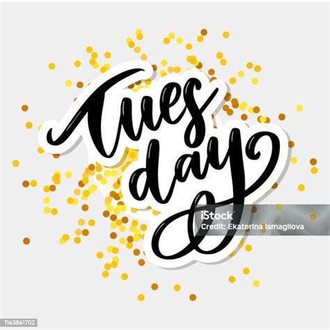 안녕하세요 화요일 단어 손으로 그린 잉크 문자입니다 브러쉬 서예 낱말에 대한 스톡 벡터 아트 및 기타 이미지 낱말 디자인