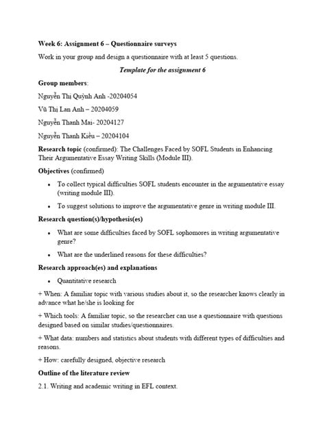 Week 6 Assignment Pdf Questionnaire Essays