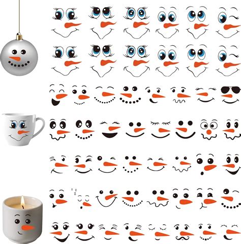 52pcs Snowman Face Stickers For Crafts Snowman Face Decals For Christmas Ball