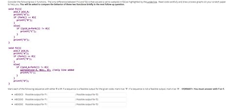 solved consider the following two c functions the only
