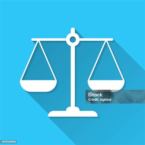 저울 파란색 배경에 아이콘 긴 그림자가 있는 평면 디자인 3차원 형태에 대한 스톡 벡터 아트 및 기타 이미지 3차원 형태 개념 경제 Istock