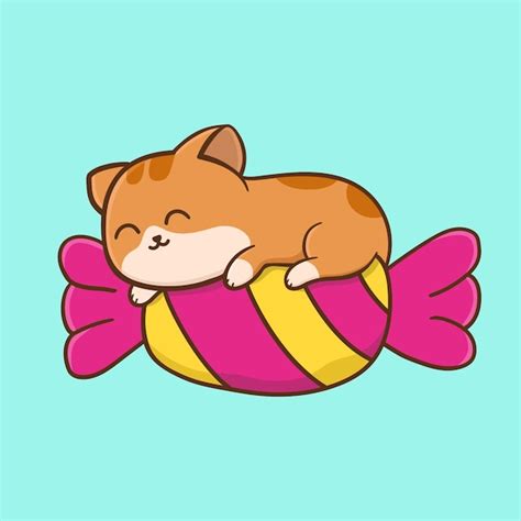 Premium Vector Cat Ride Candy Cartoon