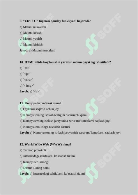 Informatika Fanidan 30 Ta Test Savollari Javoblari Bilan