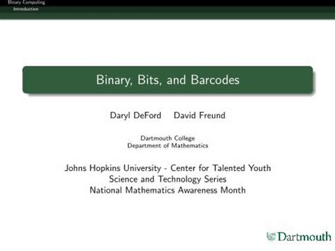 PDF Binary Bits And Barcodes Mathematics Departmentddeford Binary Computing All Pdf