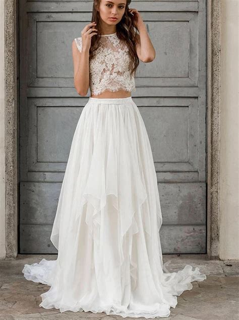Two Piece Beach Chiffon Wedding Dress Uk