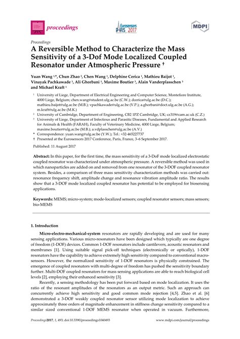 Pdf A Reversible Method To Characterize The Mass Sensitivity Of A 3 Dof Mode Localized Coupled