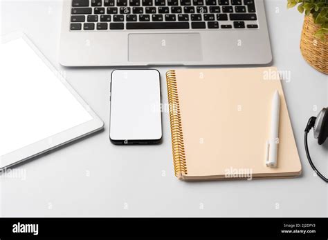 Minimalistic White Workplace With Keyboard And Notebook Stock Photo Alamy