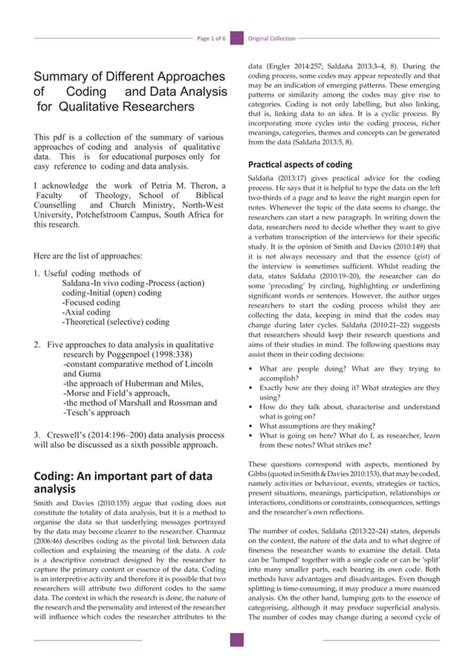 Summary Of Different Approaches Collection Of Coding And Data Analysis