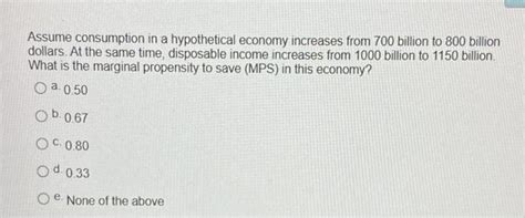 Solved Assume Consumption In A Hypothetical Economy