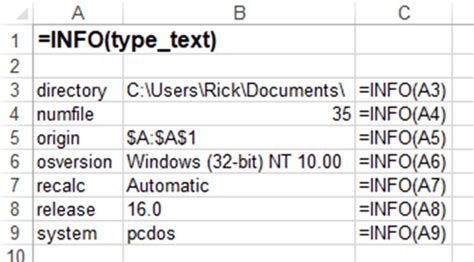Information Functions Cell And Info Etc Excel For Engineers