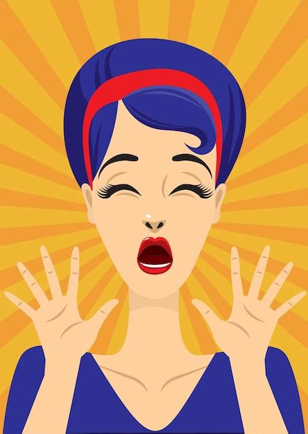 Garota Pin Up Vintage Gritando Vetor Premium