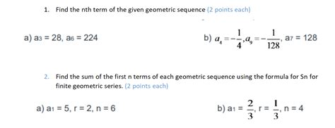 Solved 1 Find The Nth Term Of The Given Geometric Sequence Chegg Com