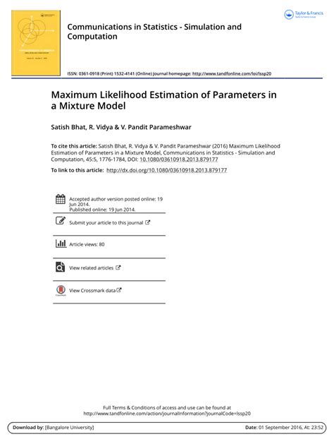 Pdf Maximum Likelihood Estimation Of Parameters In A Mixture Model