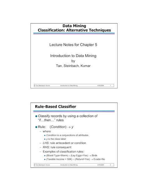 Pdf Data Mining Classification Alternative Techniqueskumardmbookdmslideschap5data