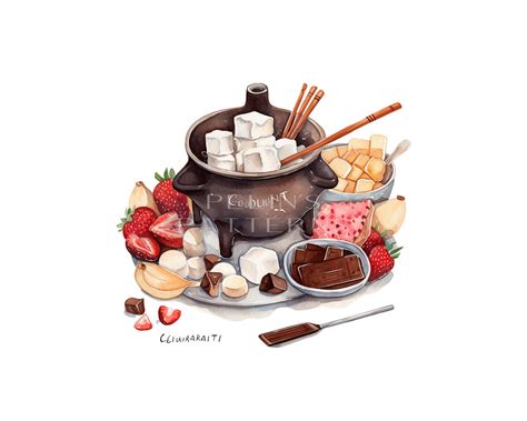 Chocolate Fondue Watercolor Clipart Png Etsy
