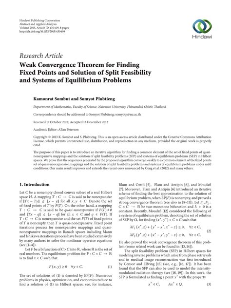 Pdf Weak Convergence Theorem For Finding Fixed Points And Solution Of