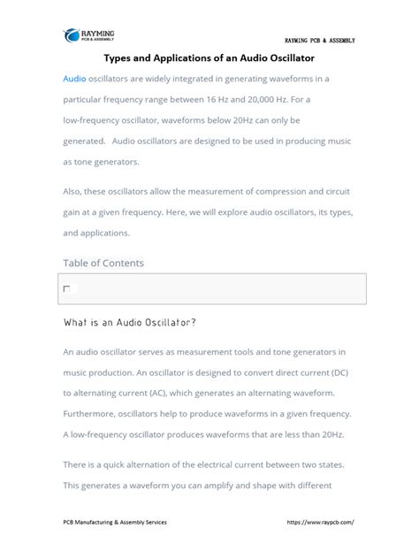 Types And Applications Of An Audio Oscillator Pdf Electronic Oscillator Electronic Circuits