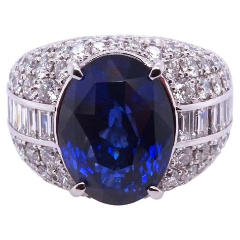 Ceylon Blue Sapphire Cocktail Ring Accented With Baguette And Round Sapphire For Sale At 1stdibs