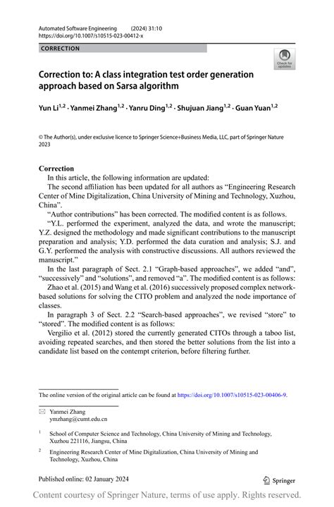Correction To A Class Integration Test Order Generation Approach Based