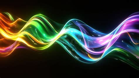 Colorful Flowing Waves Of Light Create A Dynamic Visual Effect Against A Dark Background Stock