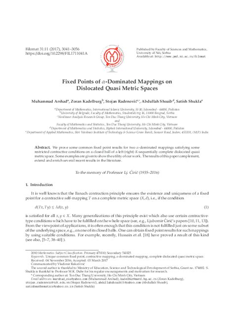Pdf Fixed Points Of α Dominated Mappings On Dislocated Quasi Metric Spaces