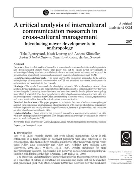 A Critical Analysis Of Intercultural Communication Pdf